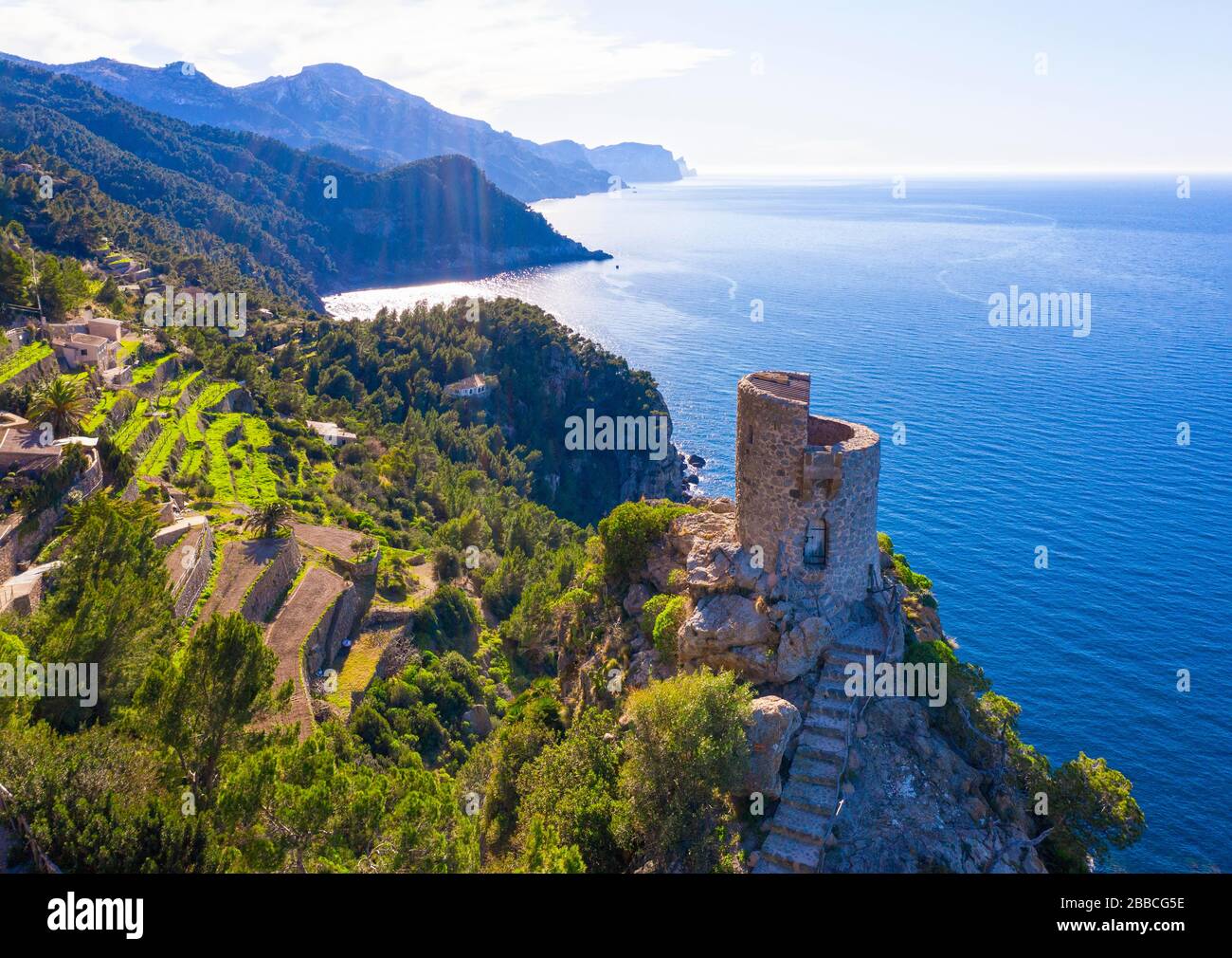 Watchtower Torre des Verger, near Banyalbufar, Serra de Tramuntana ...