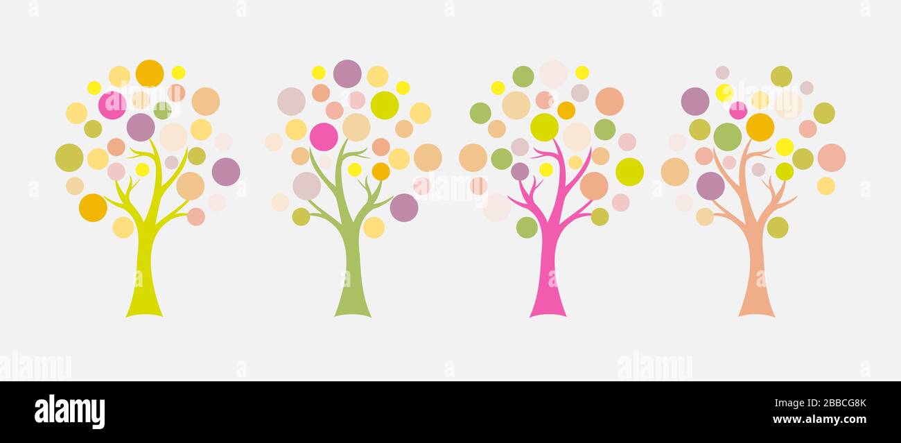 Four isolated colorful seasonal vector trees in pastel colours Stock ...