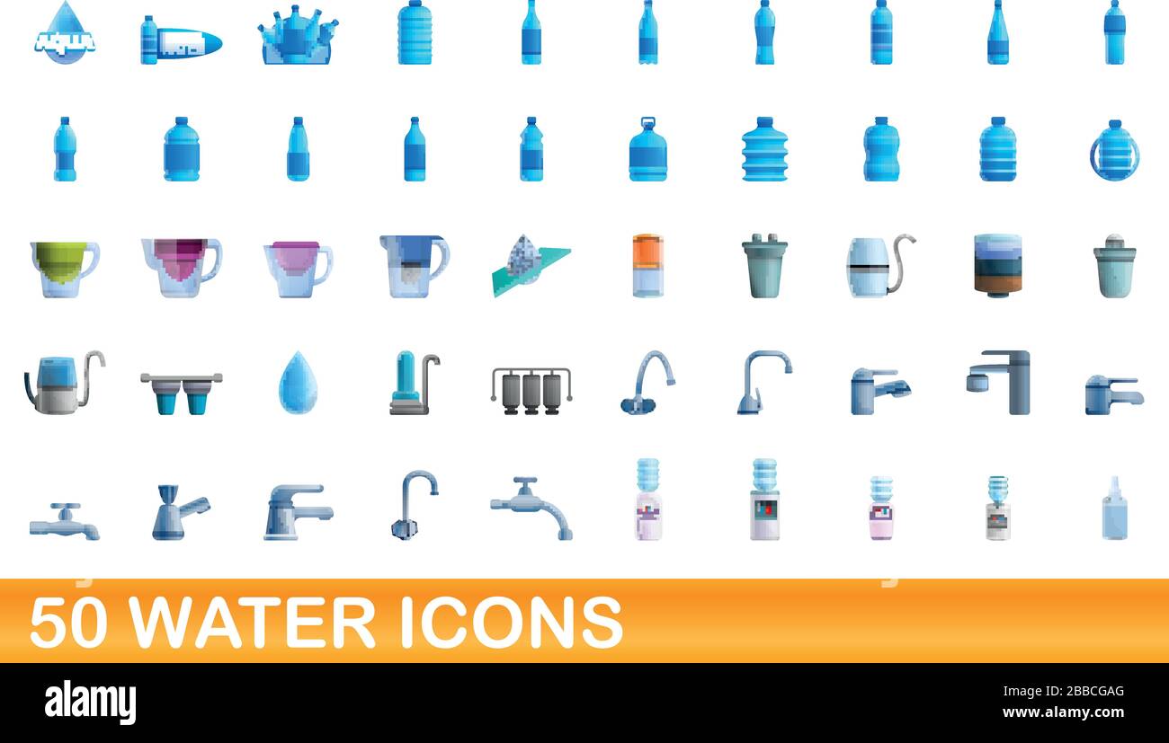 50 water icons set. Cartoon illustration of 50 water icons vector set ...