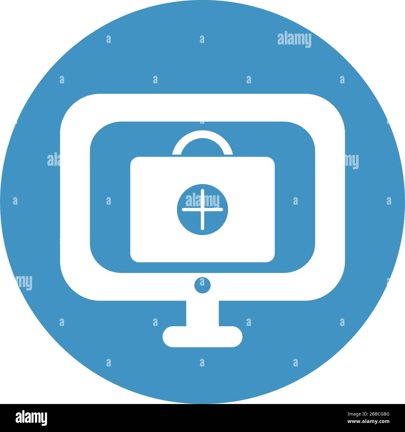 computer with first aid kit icon on screen icon over white background ...