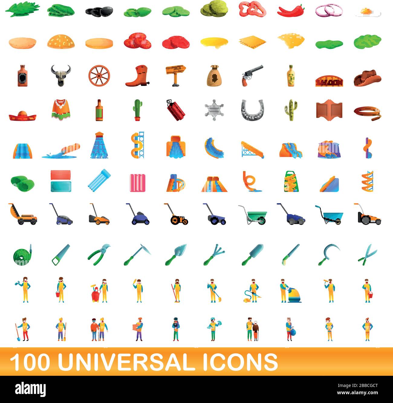 100 universal icons set. Cartoon illustration of 100 universal icons ...