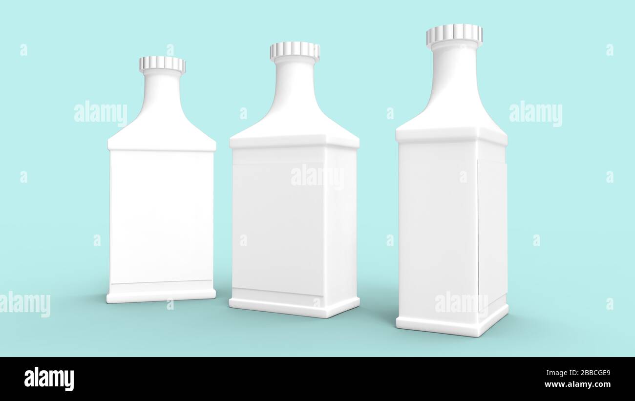 3D rendering of a glass plastic packaging bottle product liquid ...
