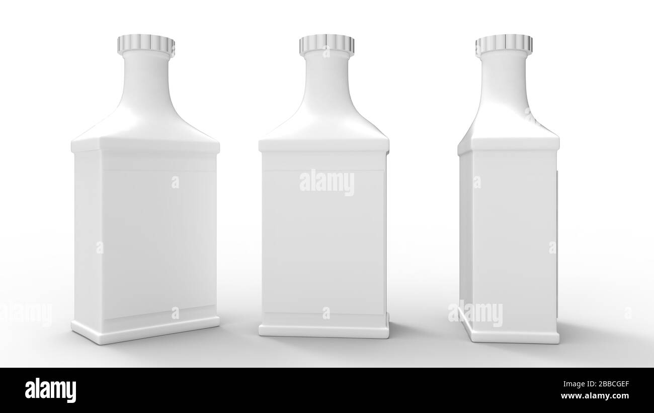 3D rendering of a glass plastic packaging bottle product liquid ...