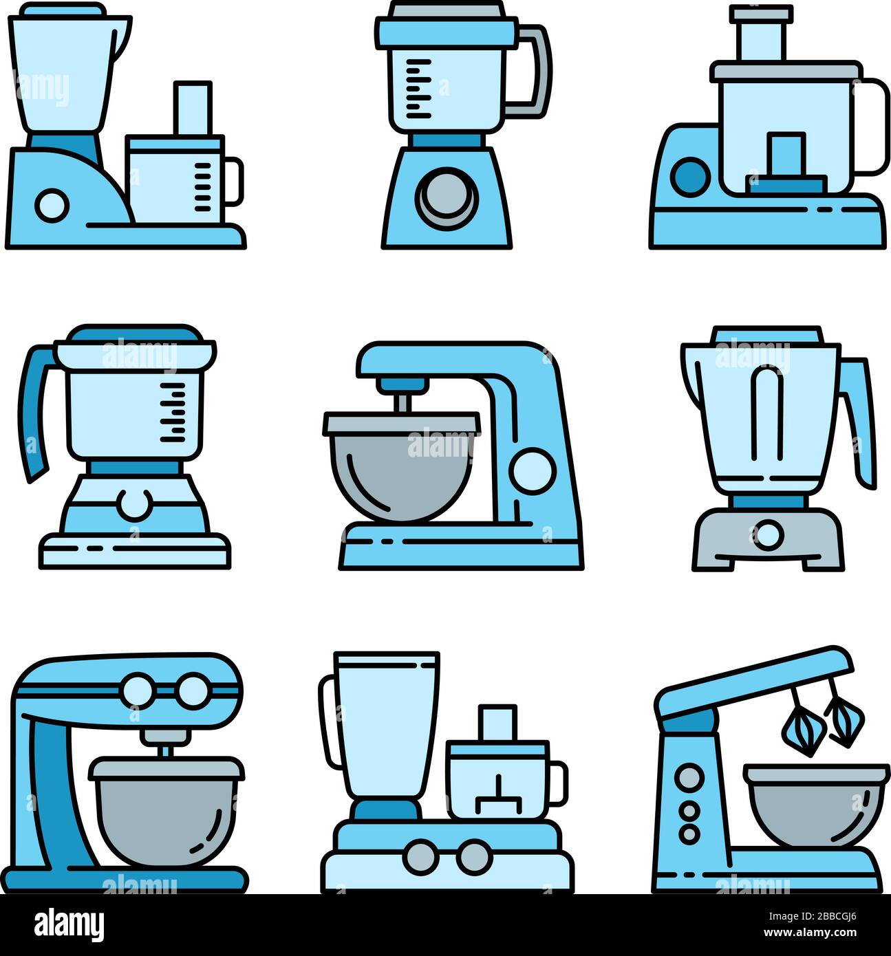 Food processor icons set. Outline set of food processor vector icons ...