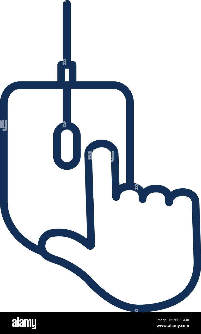 hand touching a mouse device icon over white background, line style ...
