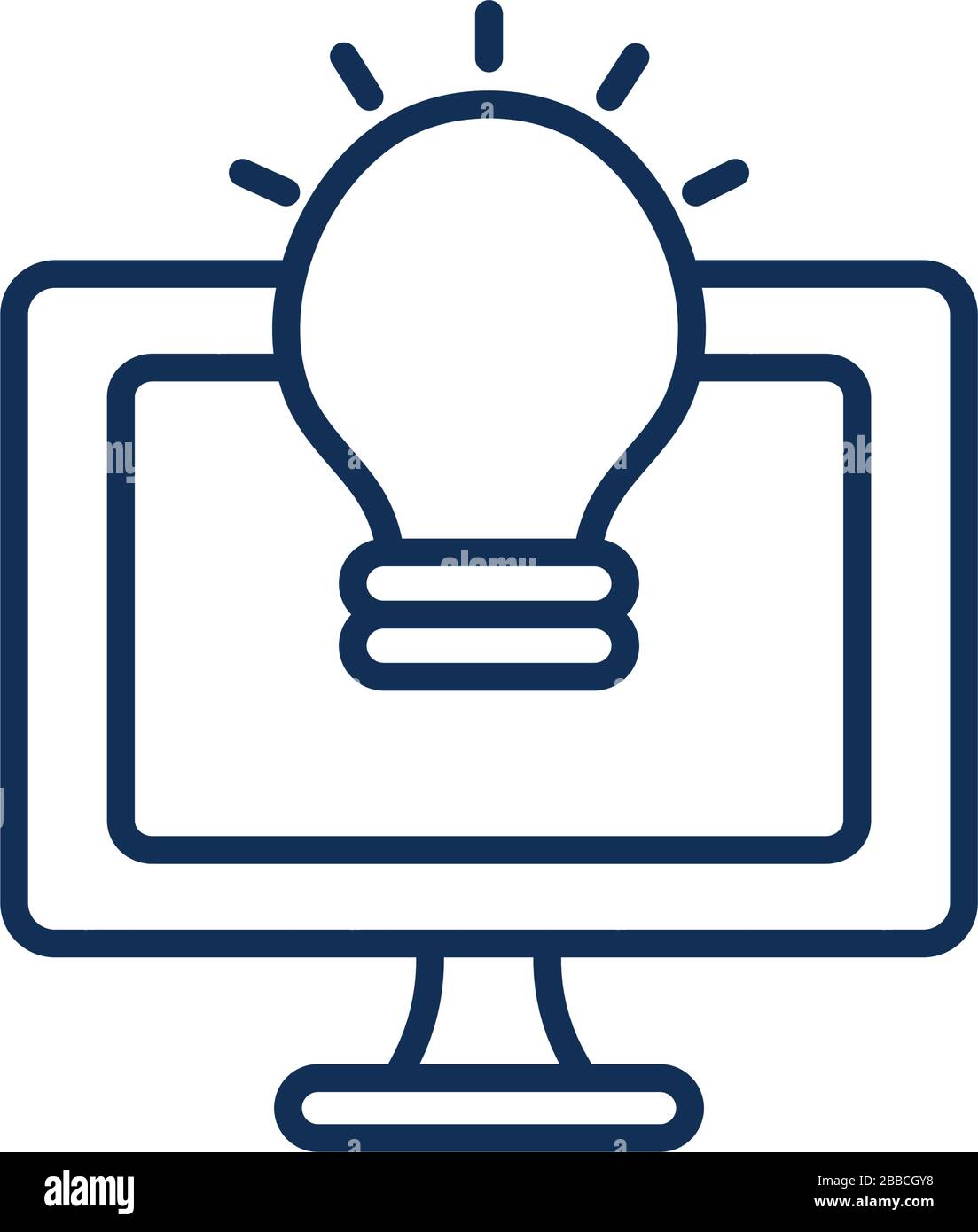 computer with bulb light icon over white background, line style, vector ...