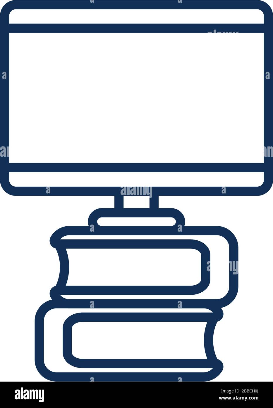 monitor computer on stack of books icon over white background, line ...