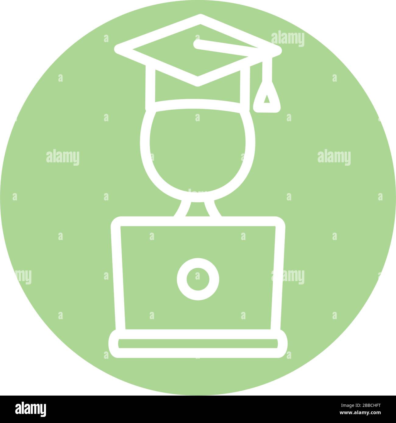 education online concept, graduated man with laptop computer icon over ...