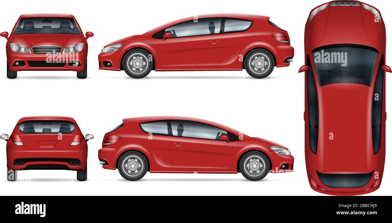 Red hatchback car vector mockup on white for vehicle branding ...