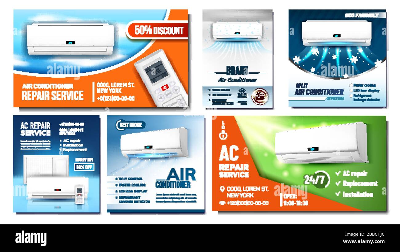 Air Conditioner Advertising Posters Set Vector Stock Vector Image & Art ...