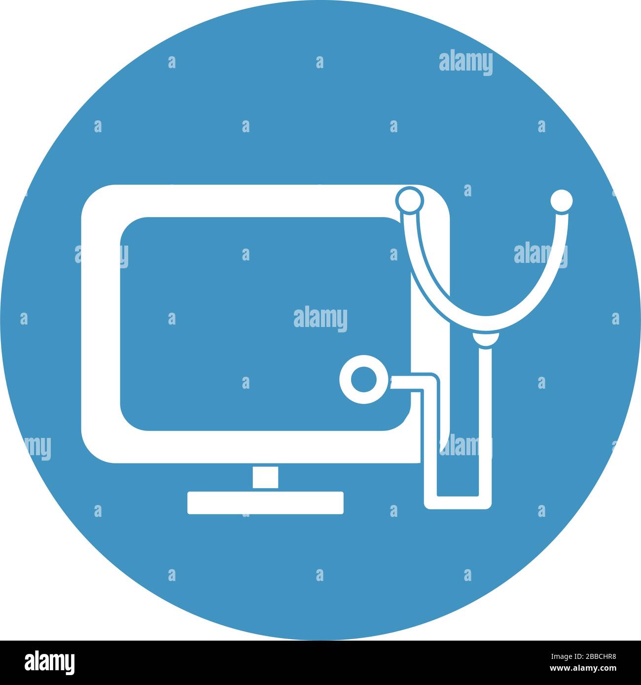 health online concept, computer and stethoscope icon over white ...