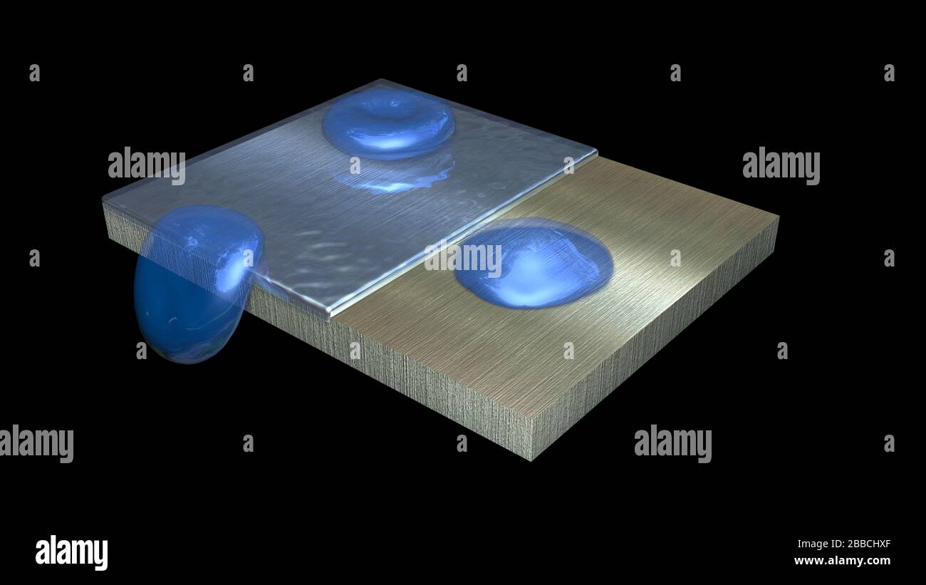 Water drops collide with Waterproof surface . Stainless steel metal ...