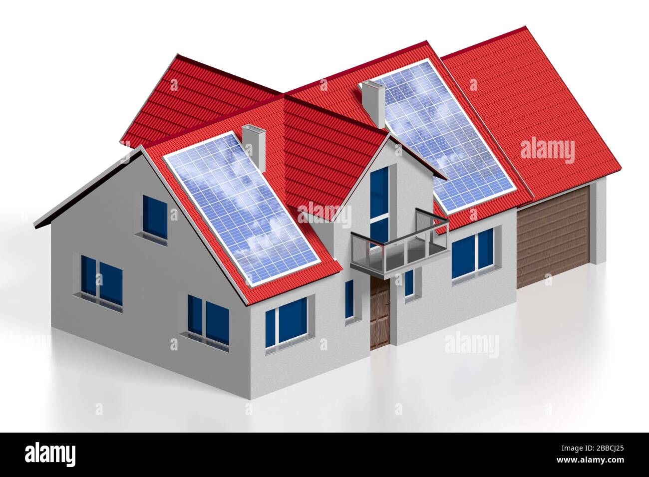 3D solar panels concept, single family house Stock Photo - Alamy