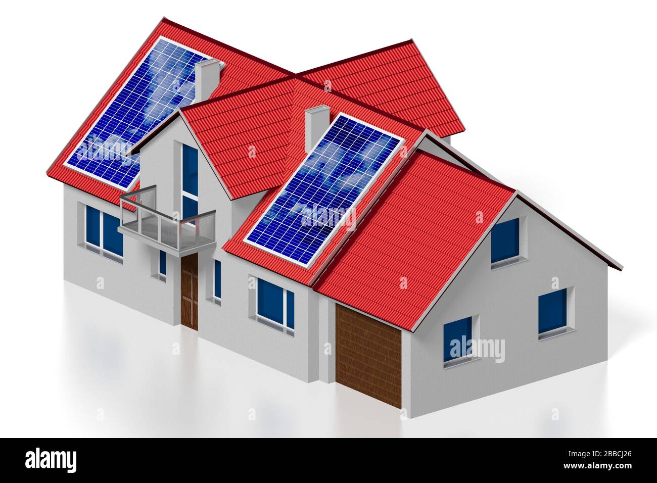3D solar panels concept, single family house Stock Photo - Alamy