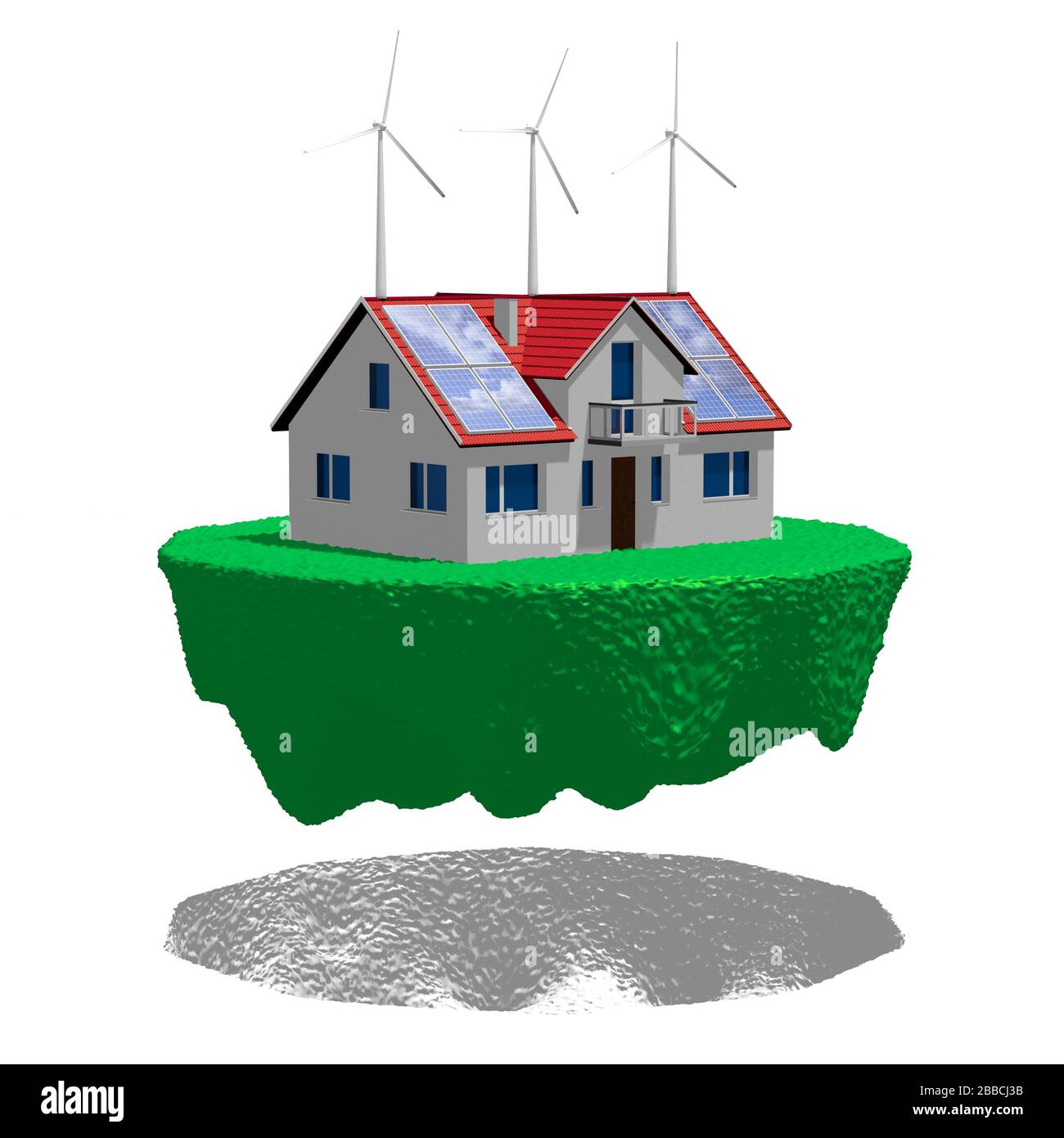 3D solar panels concept - flying house Stock Photo - Alamy