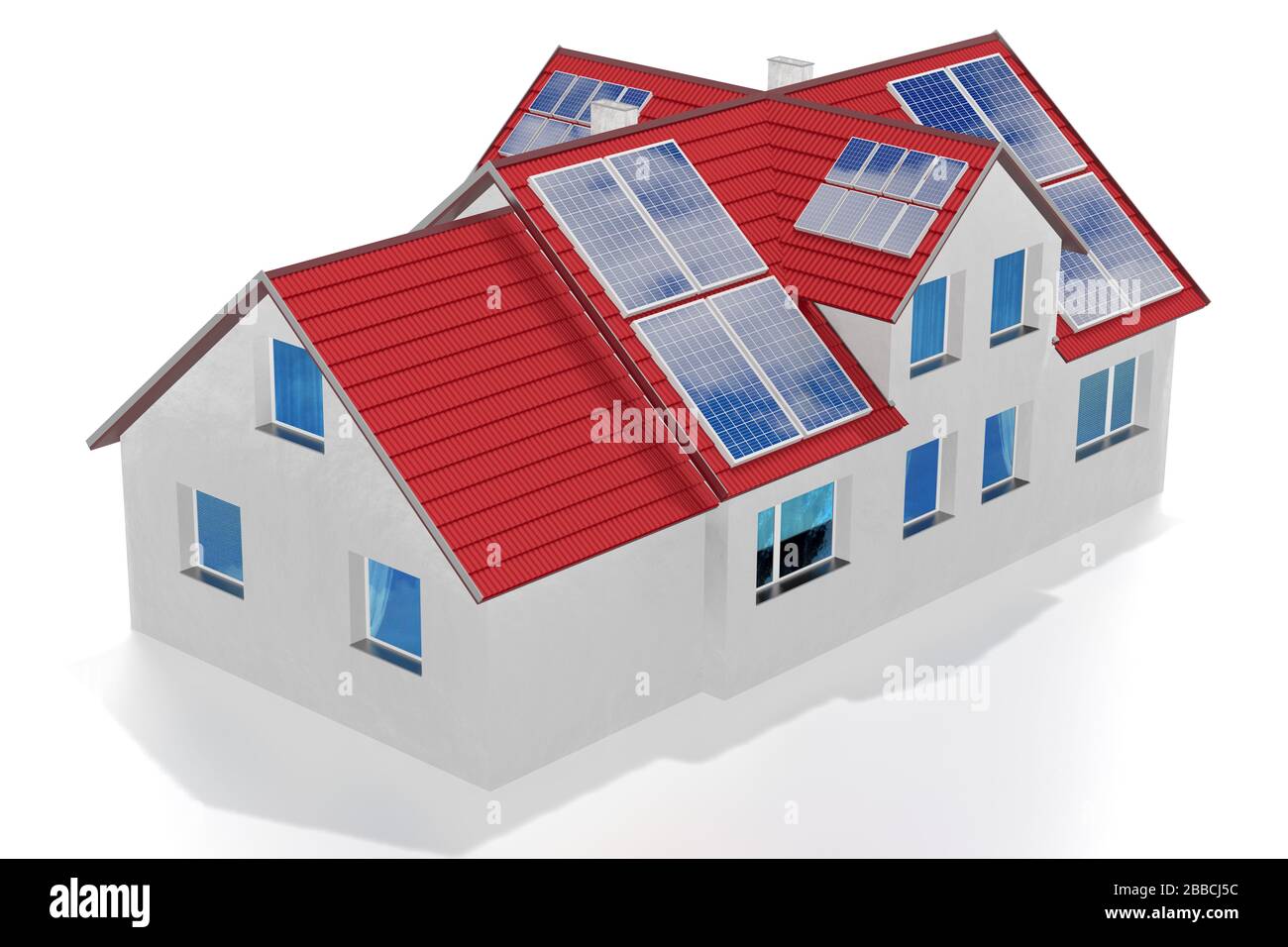 House with solar panels installed on a roof. 3D rendering Stock Photo ...