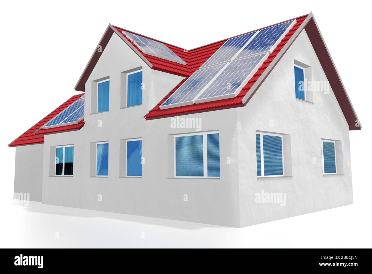House with solar panels installed on a roof. 3D rendering Stock Photo ...