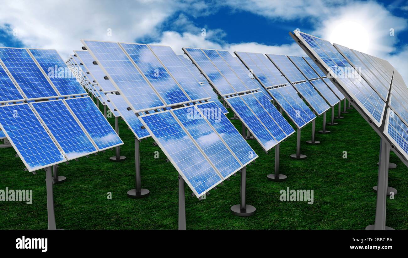 Solar panels - renewable energy concept. 3D rendering Stock Photo - Alamy