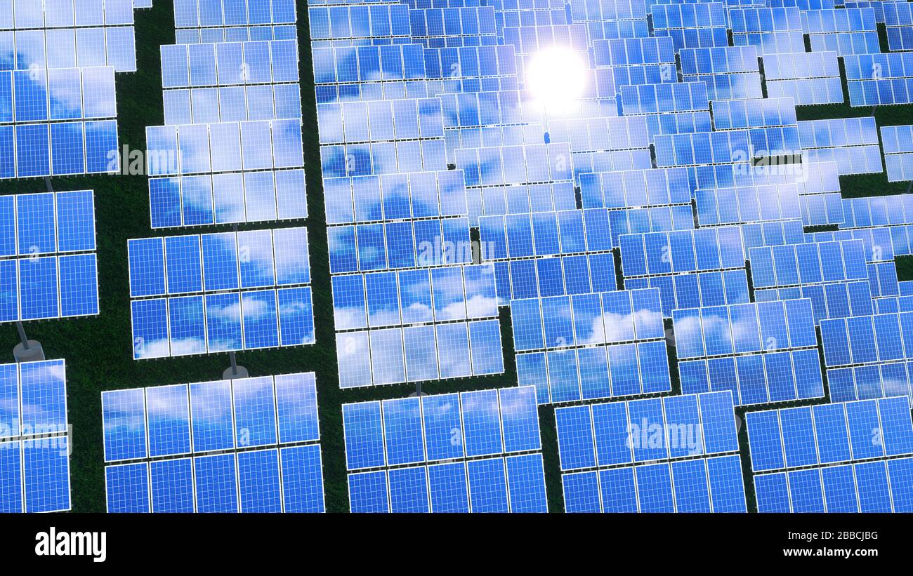 Solar panels - renewable energy concept. 3D rendering Stock Photo - Alamy