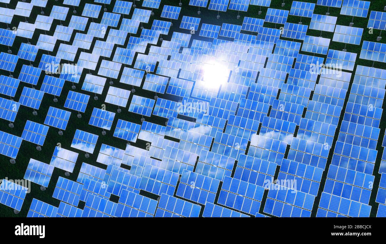 Solar panels - renewable energy concept. 3D rendering Stock Photo - Alamy