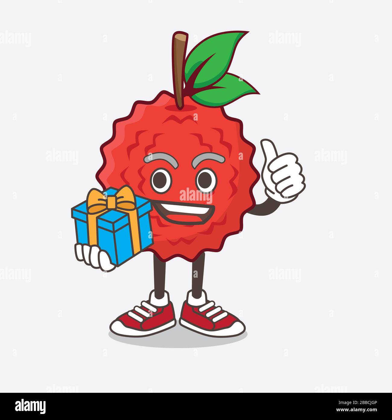 An illustration of Lychee Fruit cartoon mascot character with gift ...