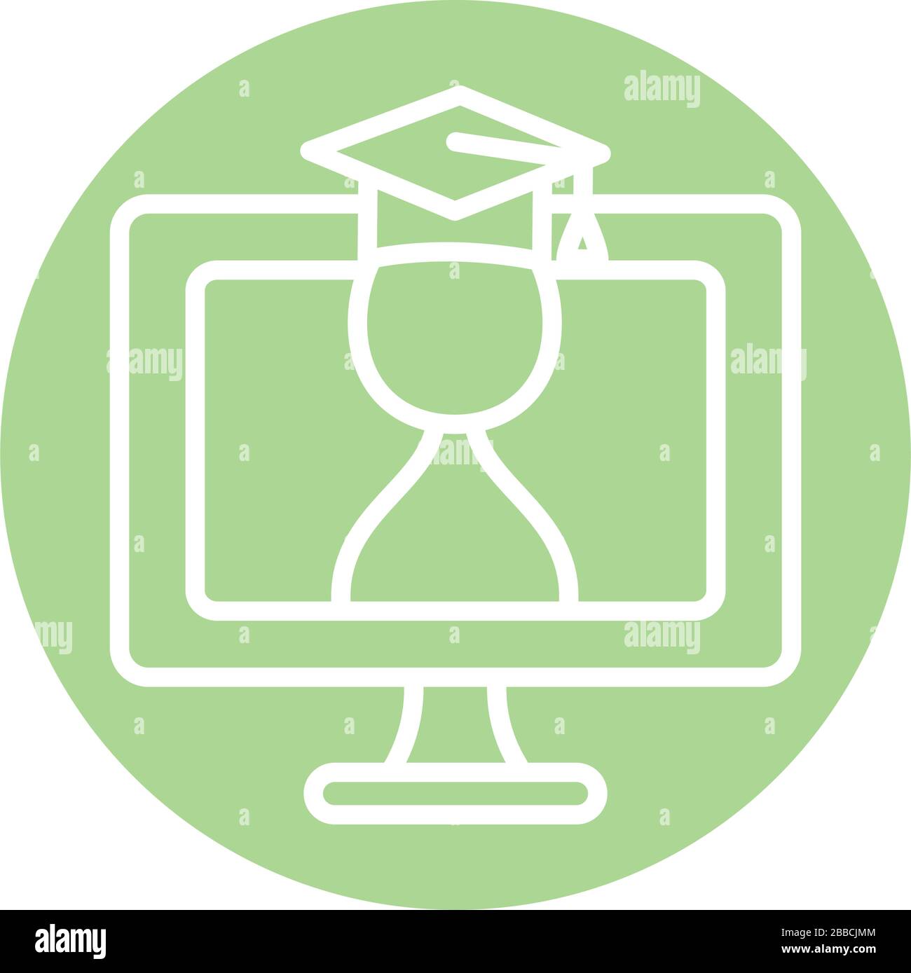 education online concept, computer with graduated man on screen icon ...