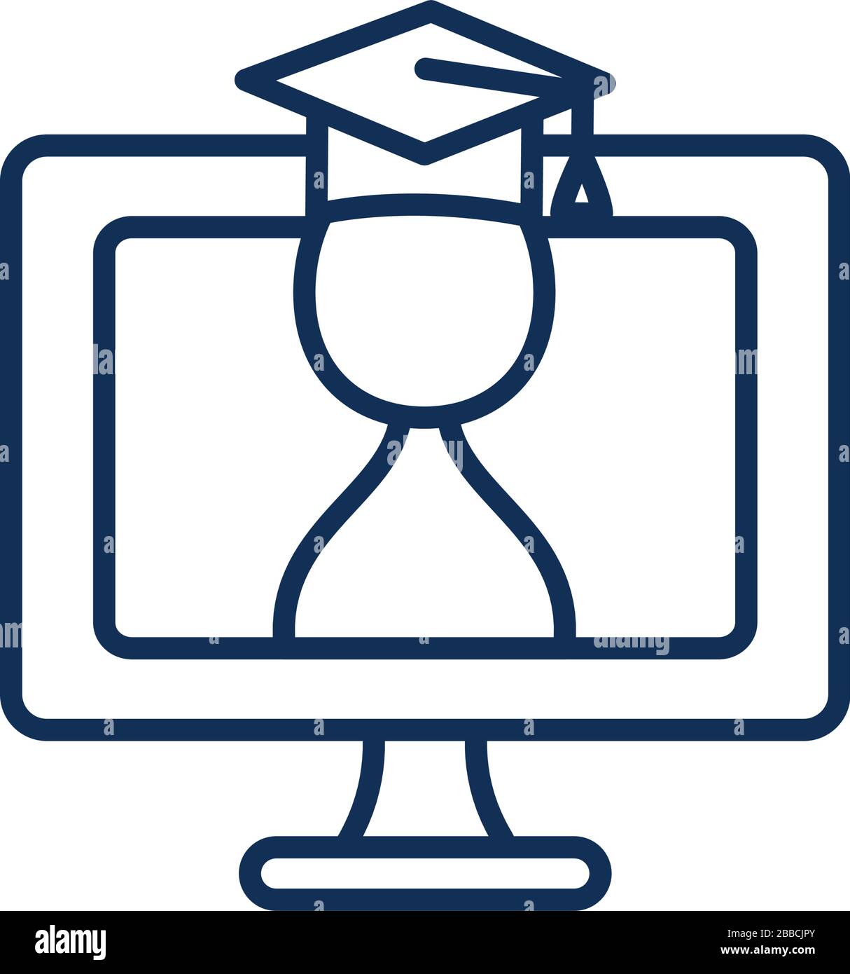 education online concept, computer with graduated man on screen icon ...