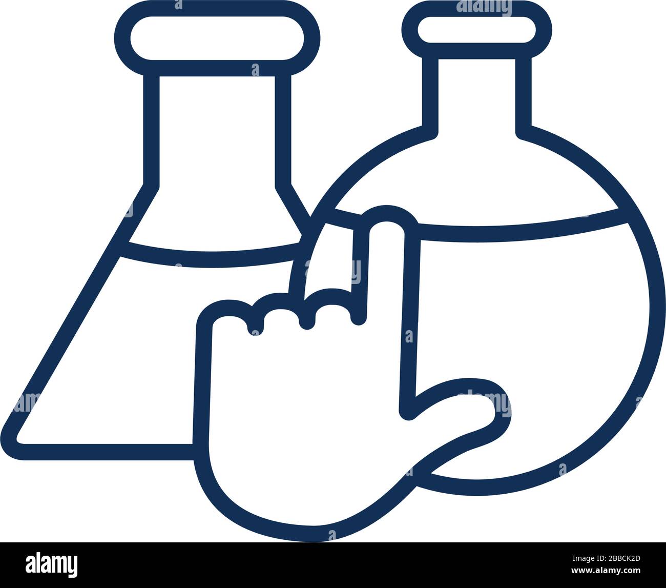 chemical flask with hand cursor icon over white background, line style ...