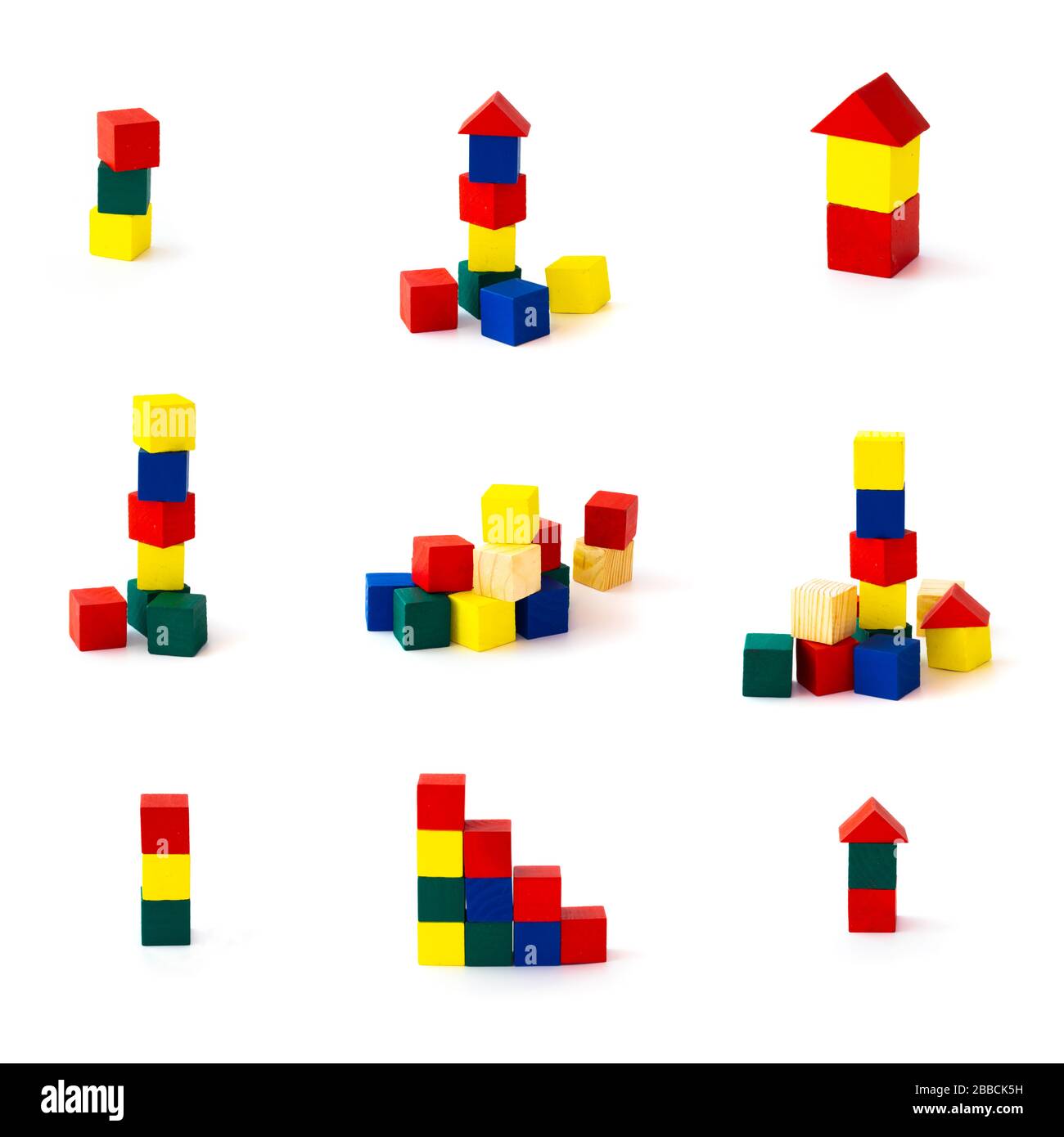 Set of toy wooden building blocks on white background. Full size Stock ...