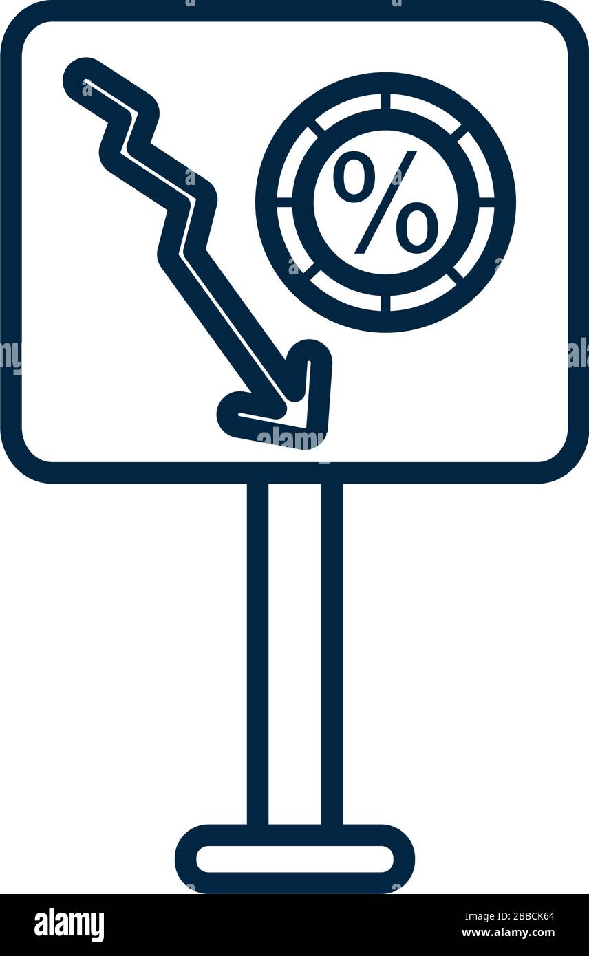 sign with financial arrow and coin icon over white background, line ...