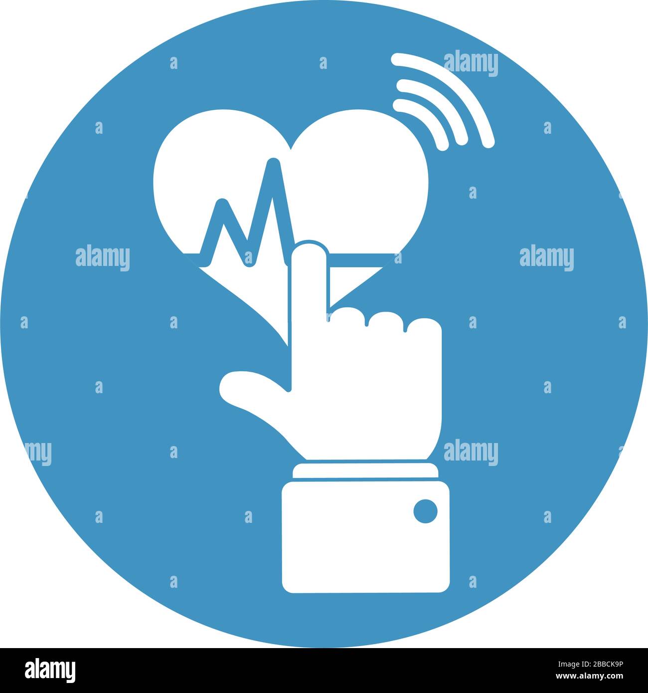 hand touching a cardio heart icon over white background, block style ...