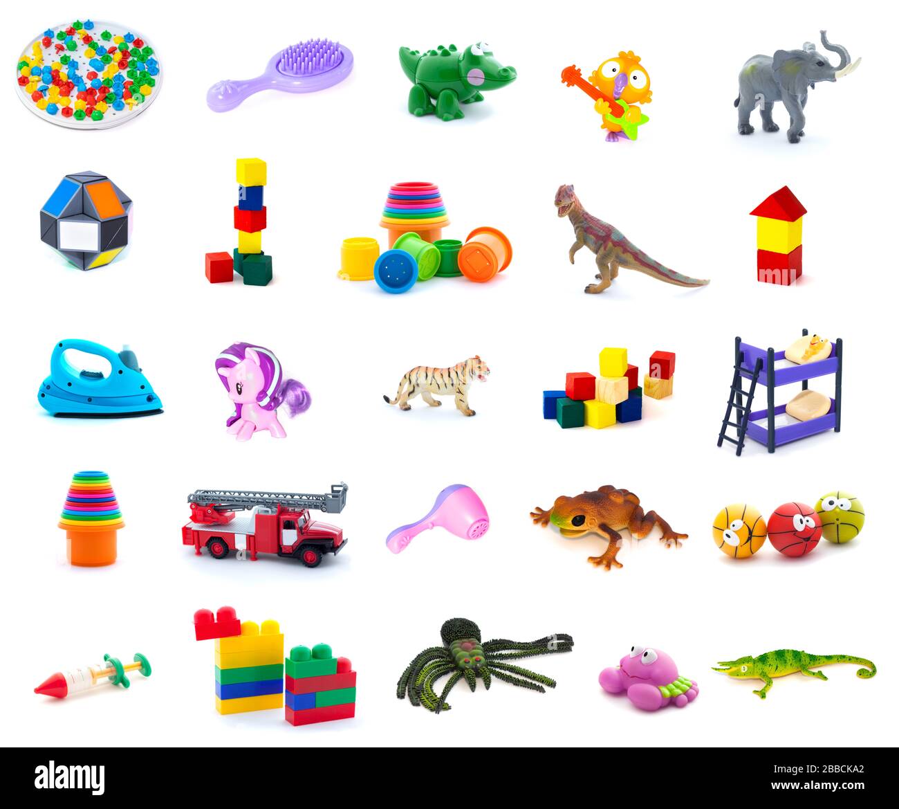 Set of children toys on white background. Full size Stock Photo - Alamy
