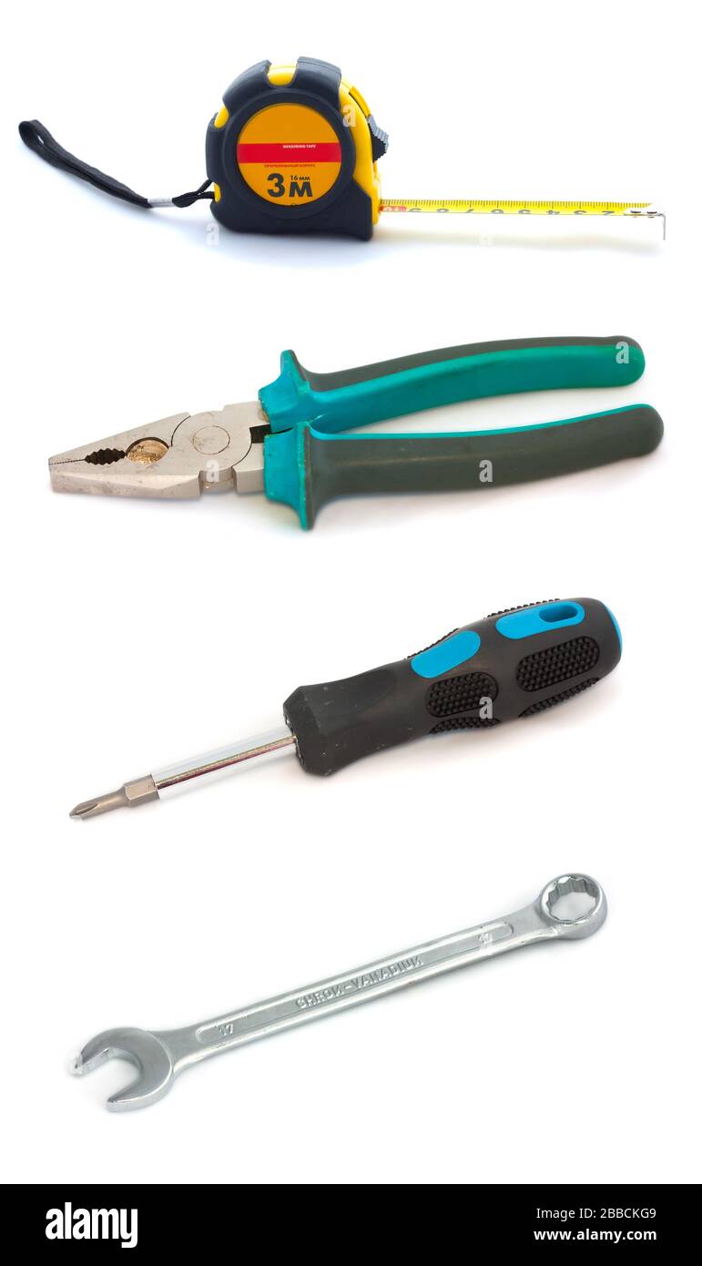 Collection of tools isolated on white background. Full size Stock Photo ...