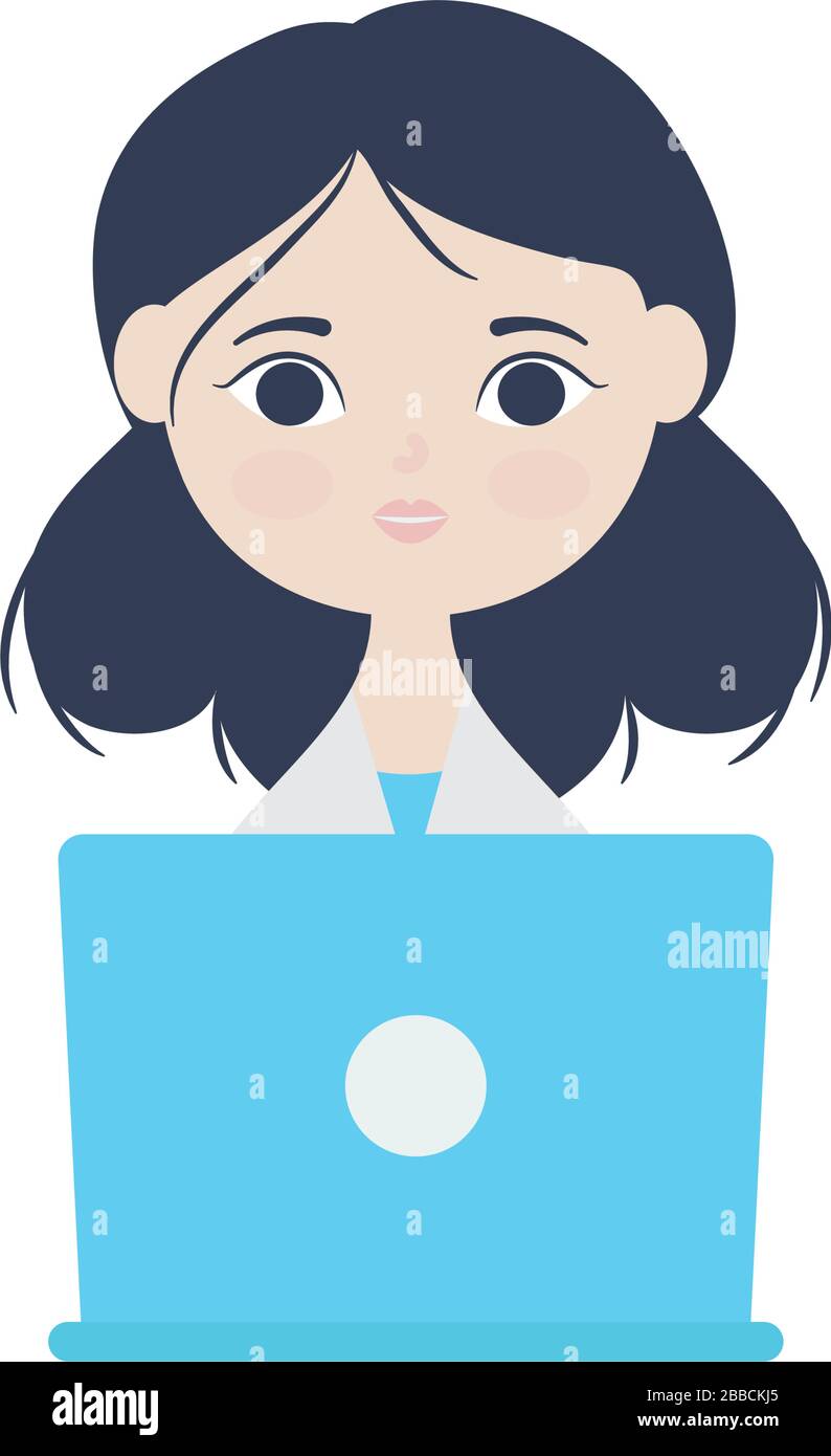 health online concept, cartoon medical doctor with laptop computer icon ...