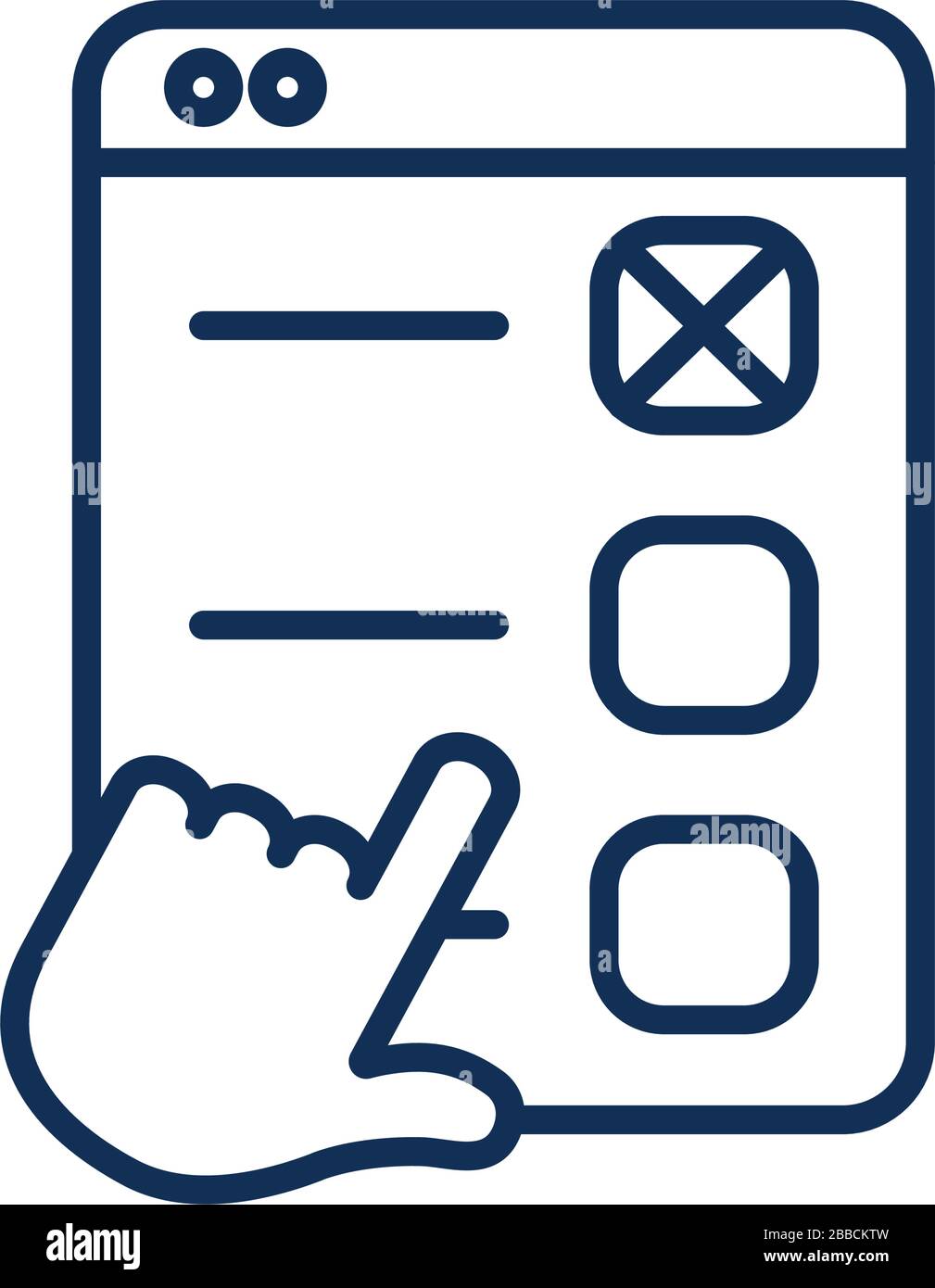 education online concept, hand curosr with web page icon over white ...