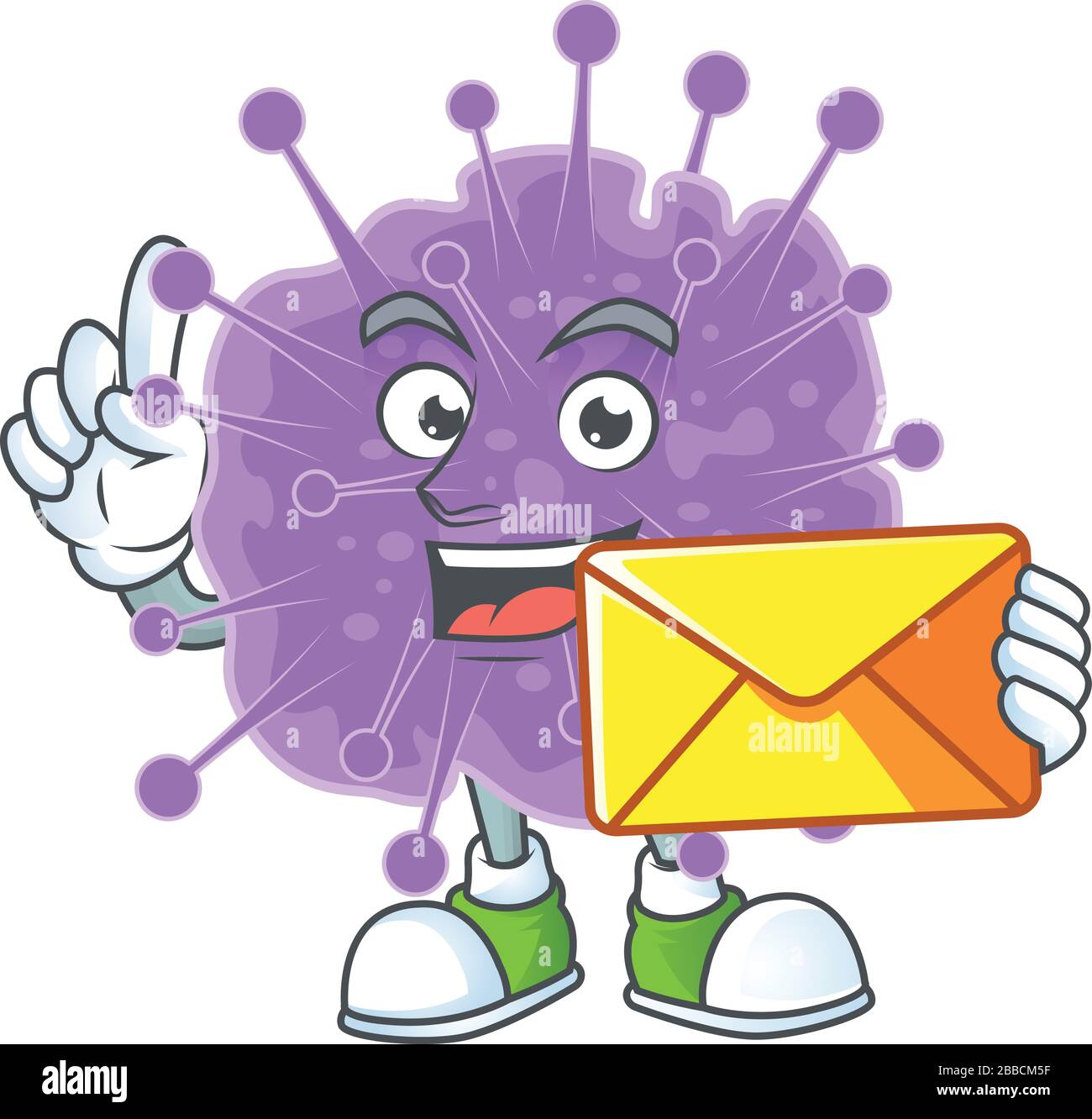 Cute face coronavirus influenza mascot design holding an envelope Stock ...