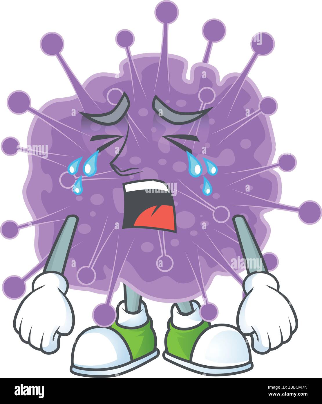 A Crying face of coronavirus influenza cartoon character design Stock ...