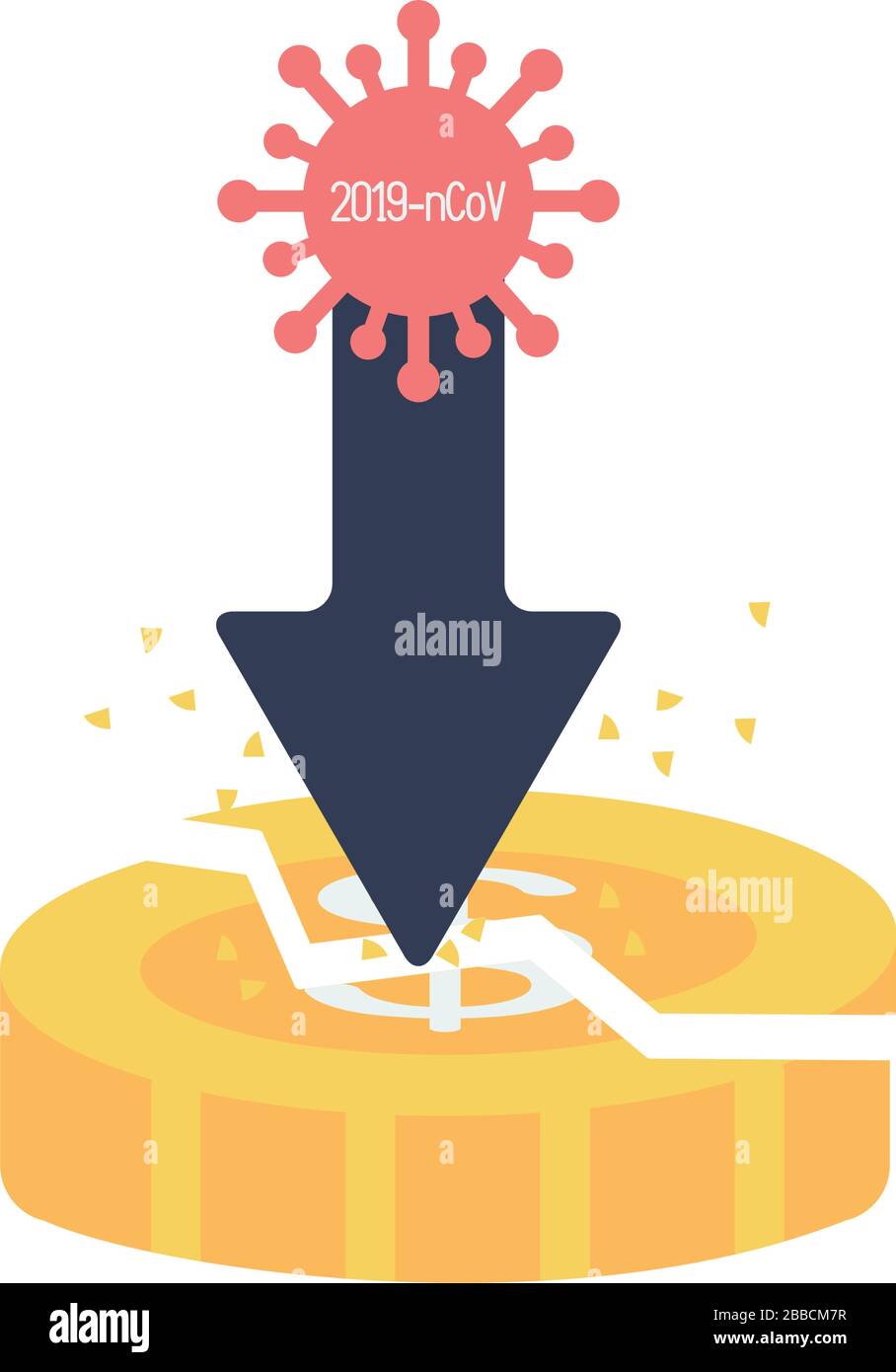 stock market crash concept, broken coin and arrow down with coronavirus ...