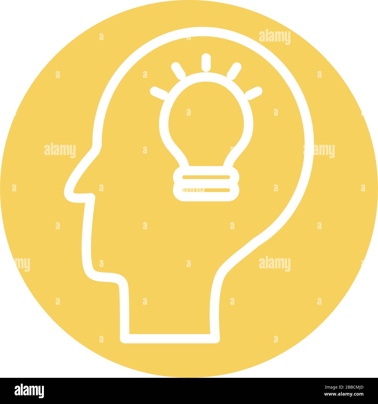 head with bulb light icon over white background, line block style ...
