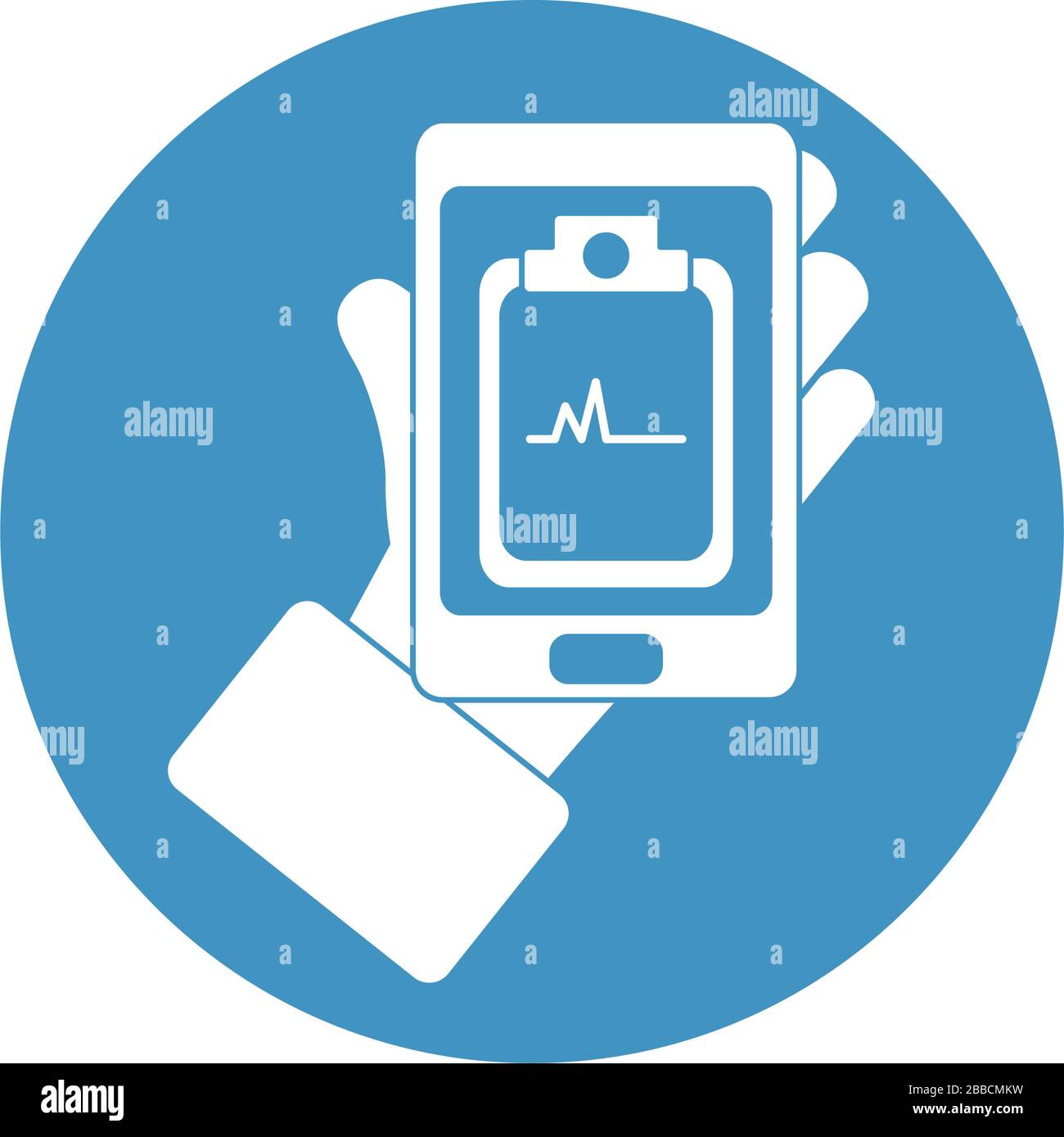 hand holding a smartphone with medical report icon on screen icon over ...