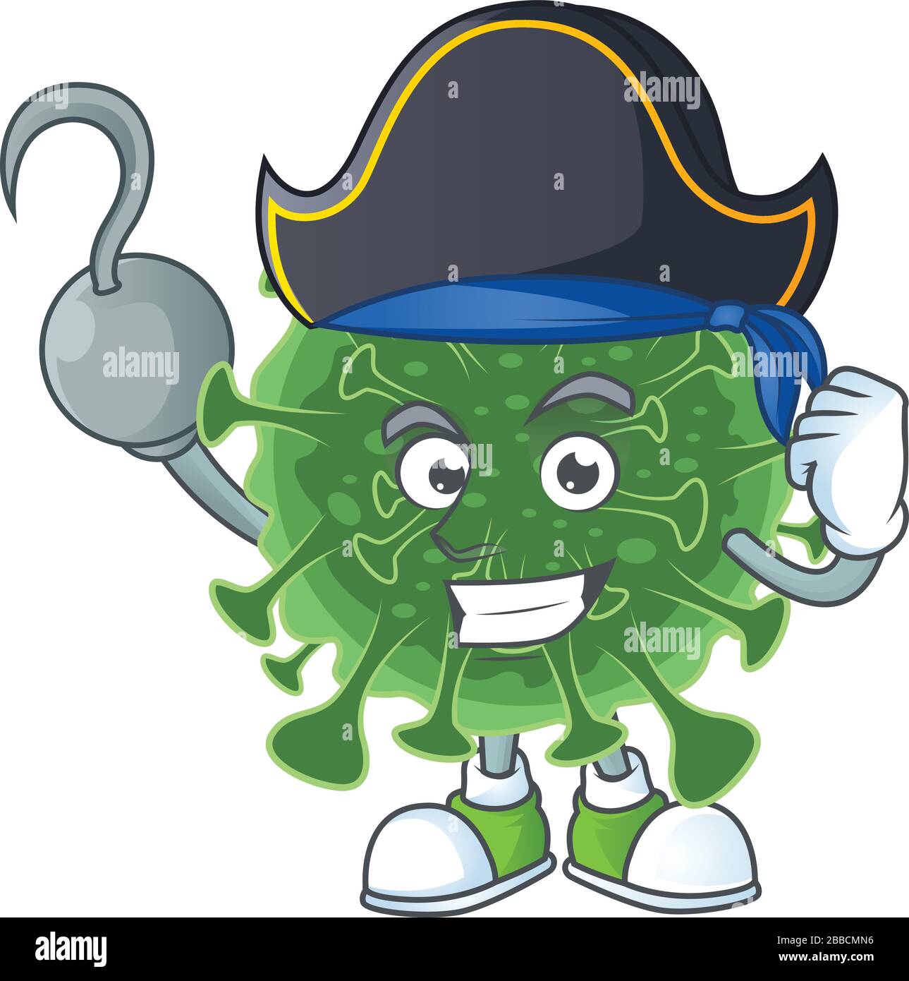 One hand Pirate cartoon design style of wuhan coronavirus wearing a hat ...