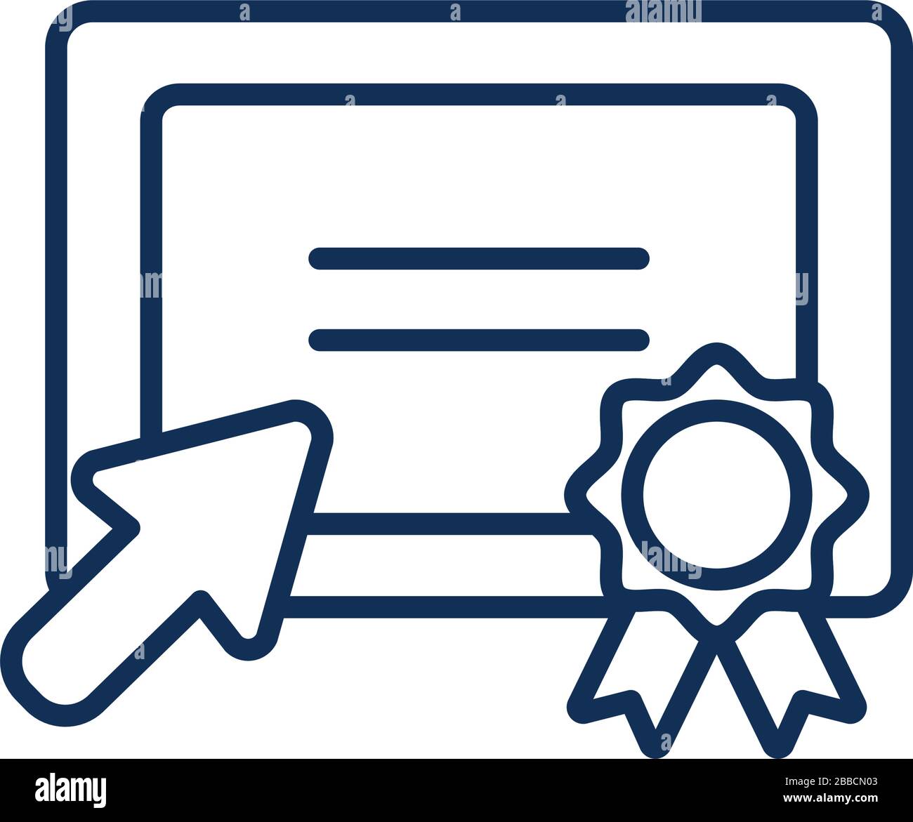 education online concept, diploma with cursor icon over white ...