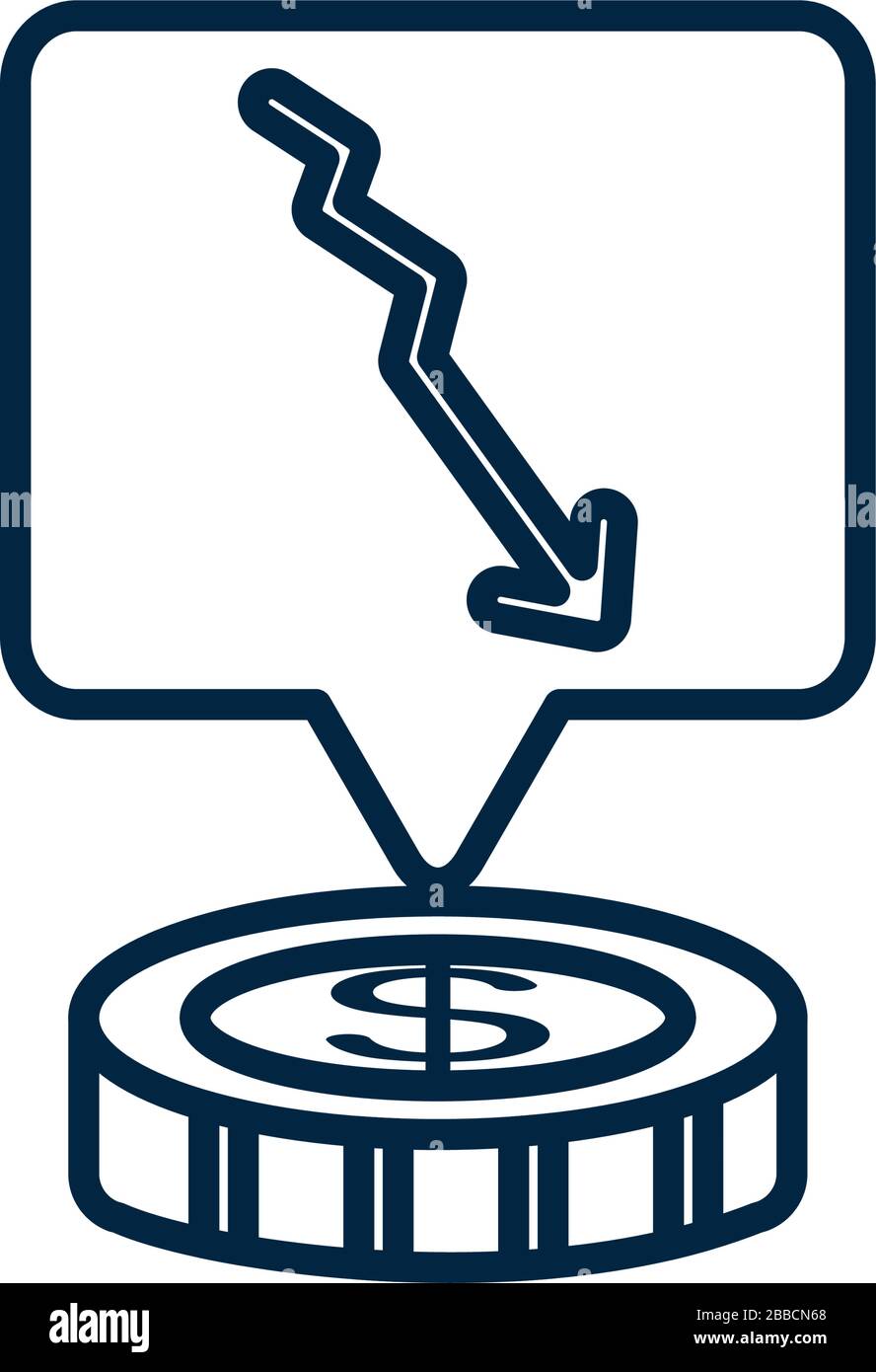 speech bubble with descending financial arrow and money coin icon over ...