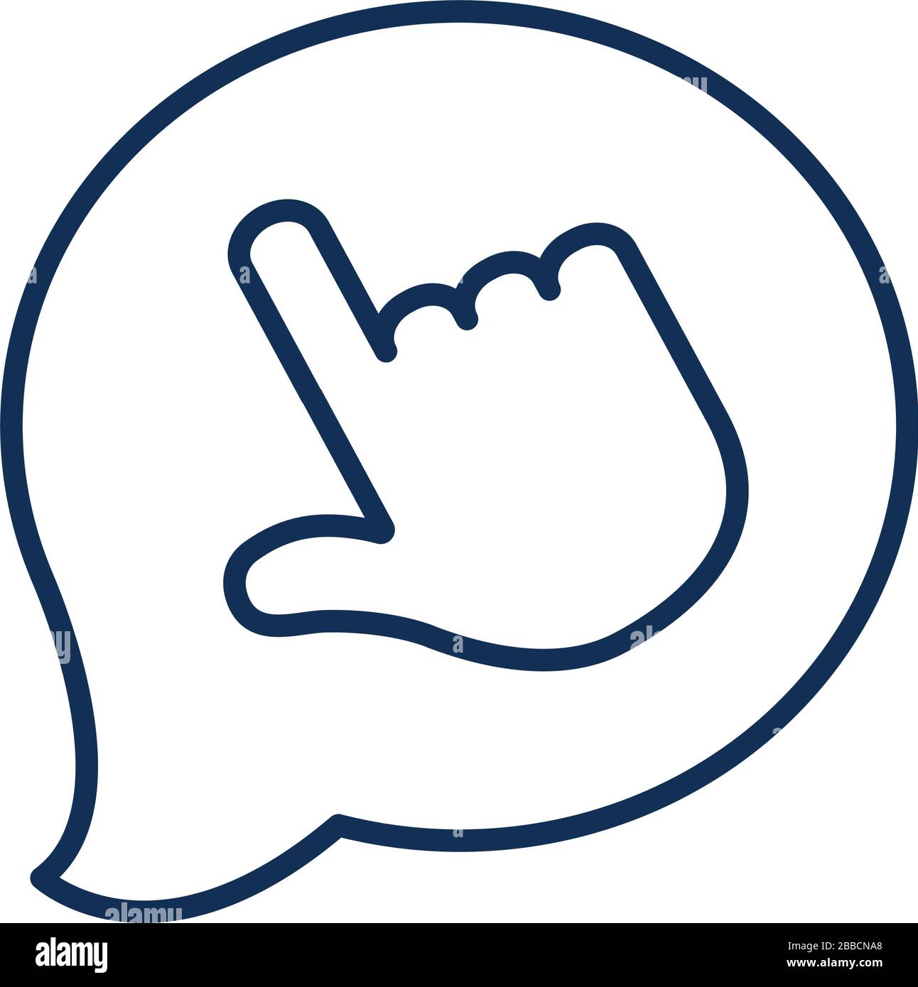speech bubble with hand cursor icon over white background, line style ...