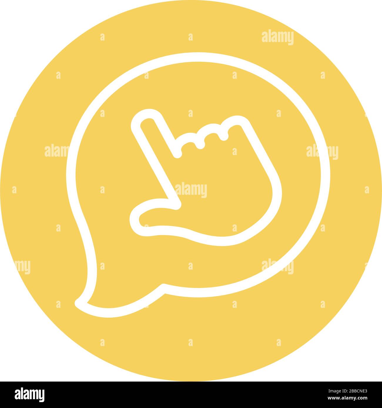 speech bubble with hand cursor icon over white background, line block ...