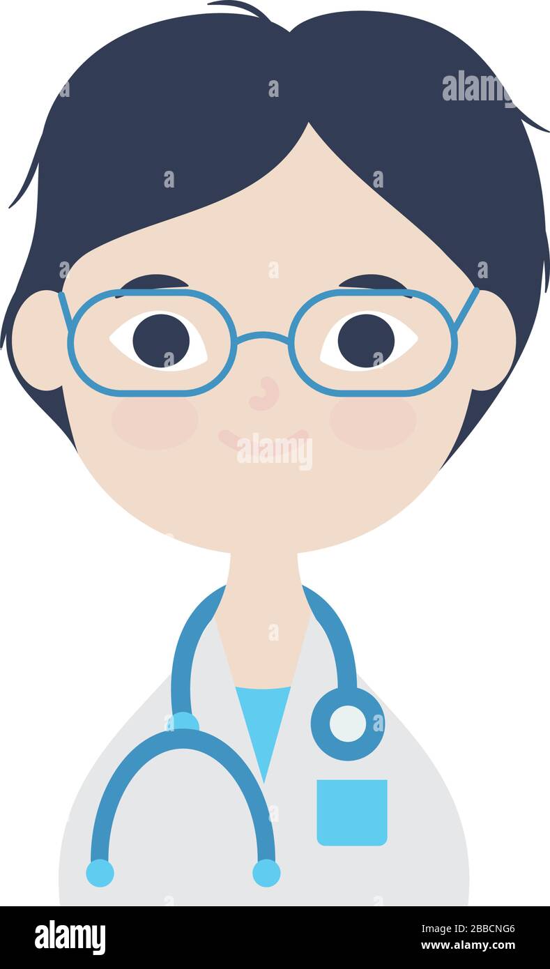 cartoon doctor with glasses and stethoscope icon over white background ...