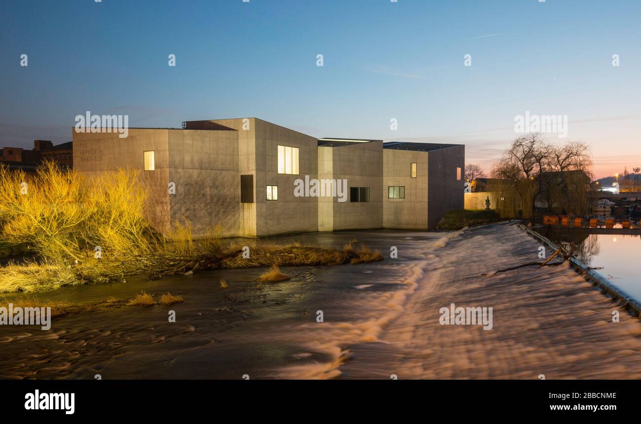 Night time view of the Hepworth Wakefield, an art museum designed by ...