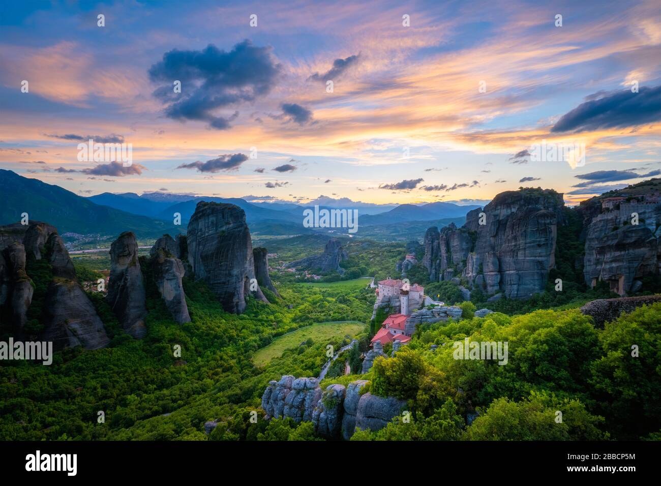 Sunset sky and monasteries of Meteora Stock Photo - Alamy