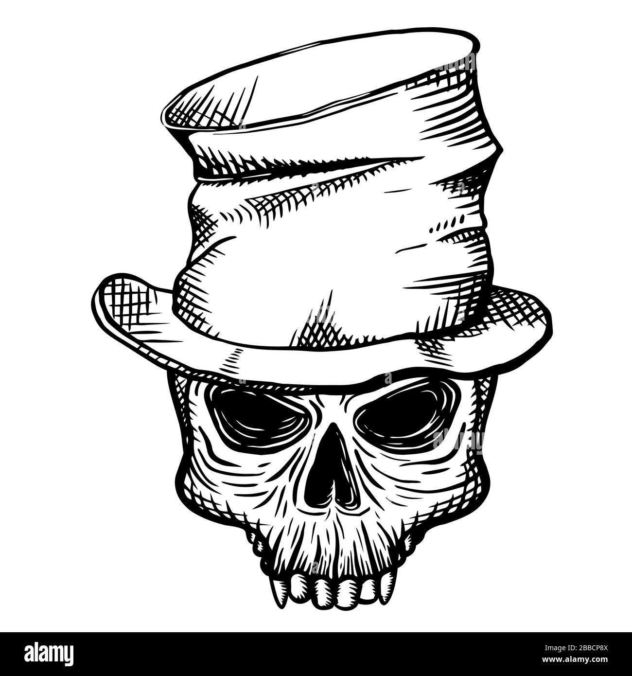 Skull With Top Hat Drawing