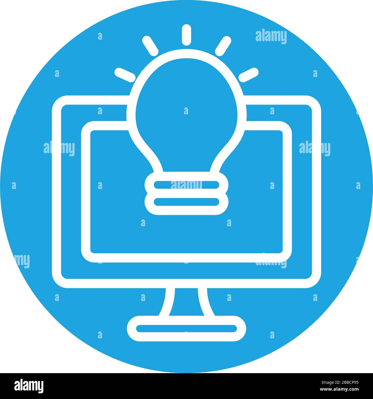 computer with bulb light icon over white background, line block style ...